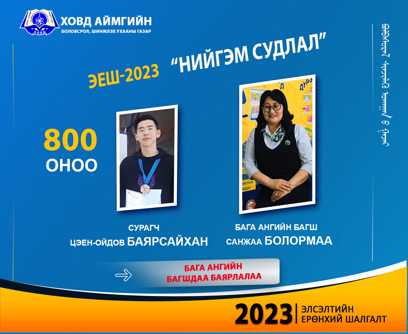 Ховд аймгаас зургаан сурагч 800 оноо авлаа – Ховд аймгийн боловсрол, шинжлэх ухааны газар